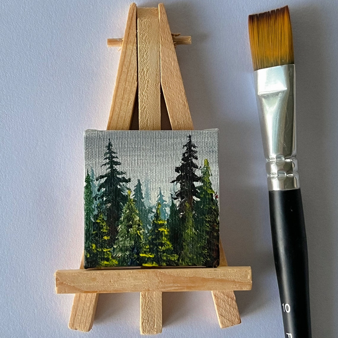 Forest Miniature Painting on Tiny Canvas, Mini Canvas Forest, Small ...