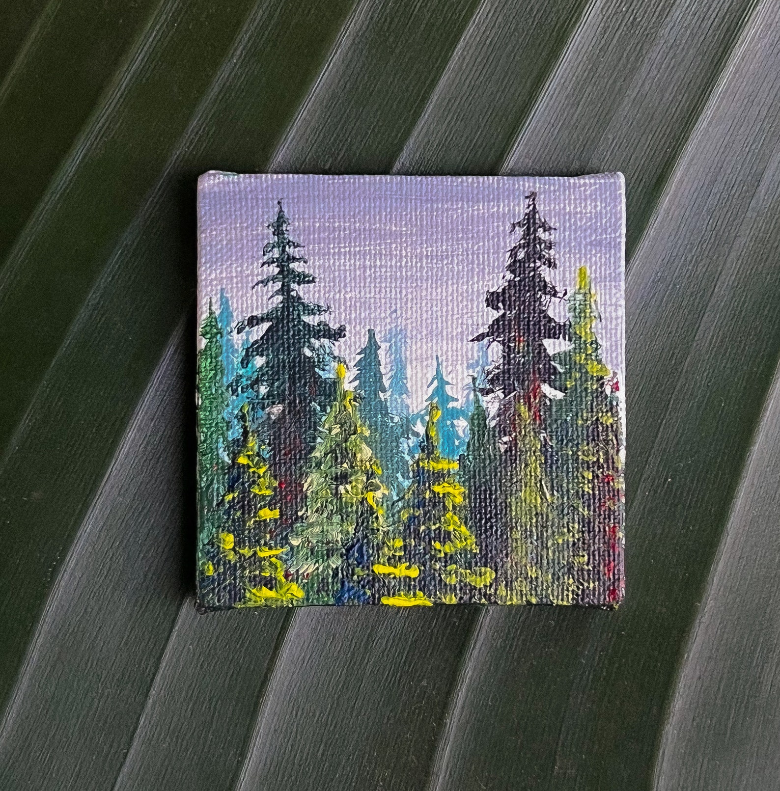 Forest Miniature Painting on Tiny Canvas, Mini Canvas Forest, Small ...