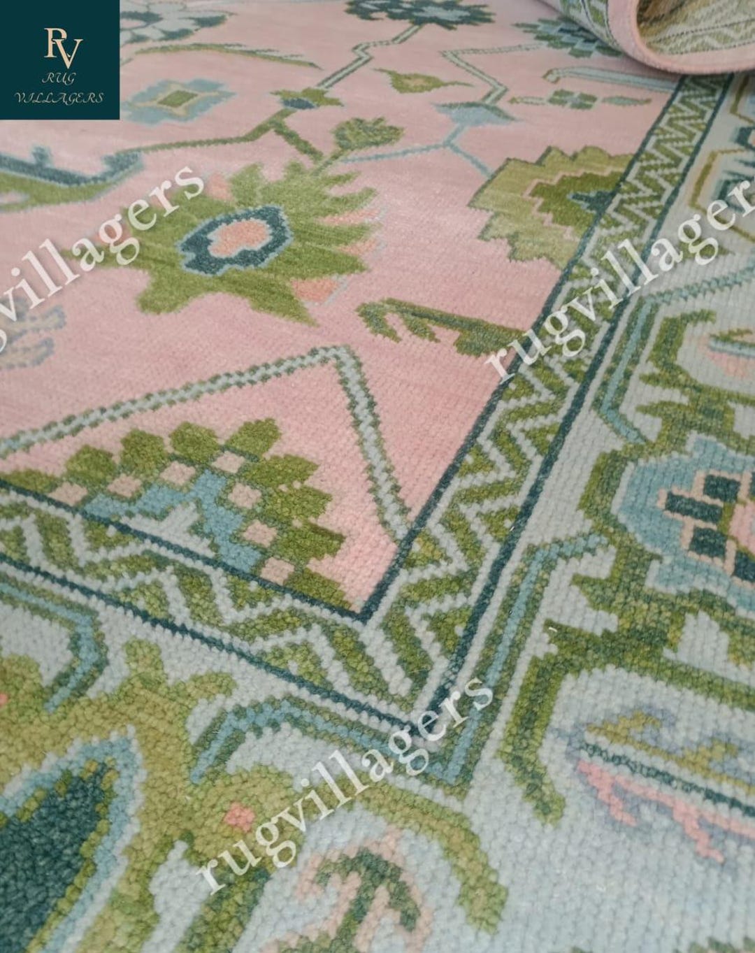 Oushak Pink and Green Muted Rug 8x10/9x12/10x14 Hand Knotted Oushak ...