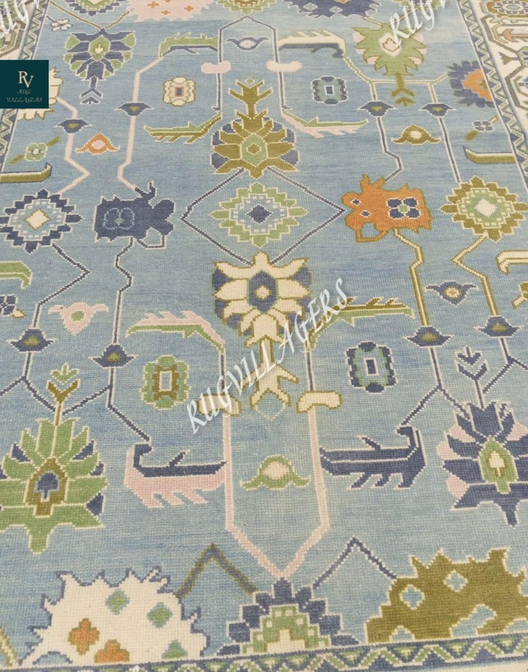 Cornflower Blue and Beige Muted Rug 8x10/9x12/10x14 Hand Knotted Oushak ...