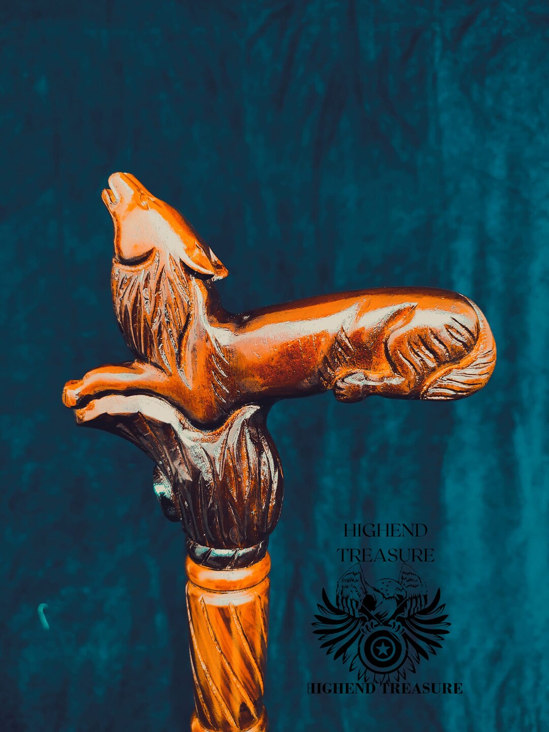 Wolf Carved Cane Wooden Walking Stick Cane Handmade Wood Crafted ...