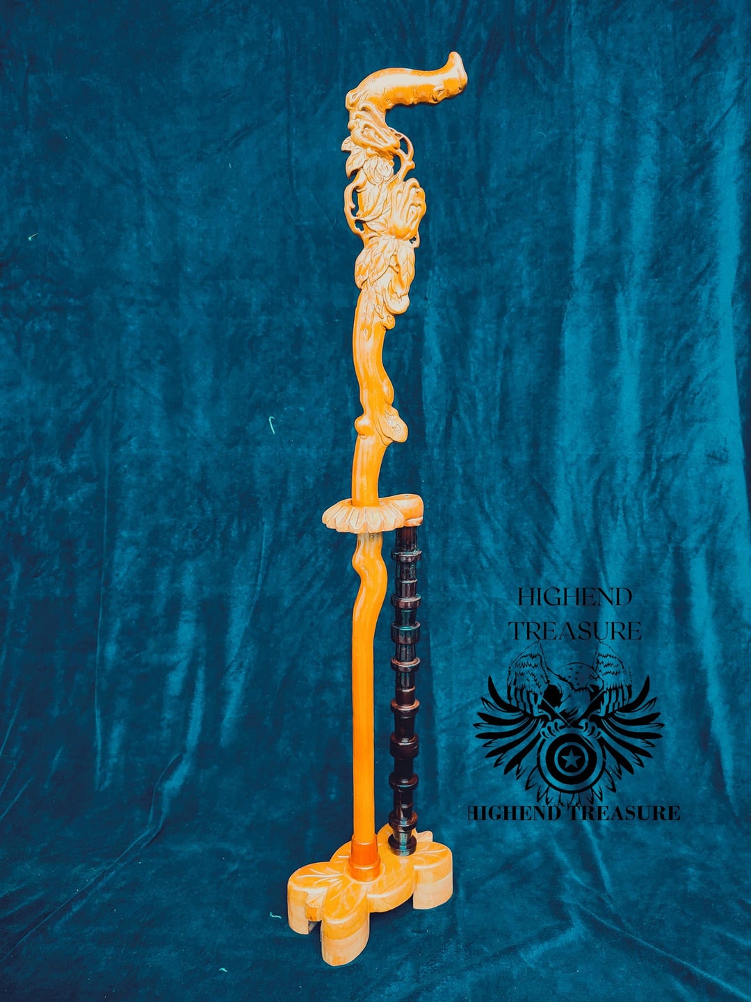 Graceful Wooden Carved Cane: Elegant Natural Flower Design With Hand ...