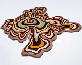 Irregular Shaped Throw Rug Illusion Pattern Hand-tufted 100% Wool ...