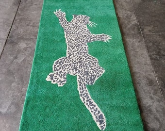Leopard Area Rug, Animal Print Rug, Green Area Rug Carpet, Hand Tufted ...