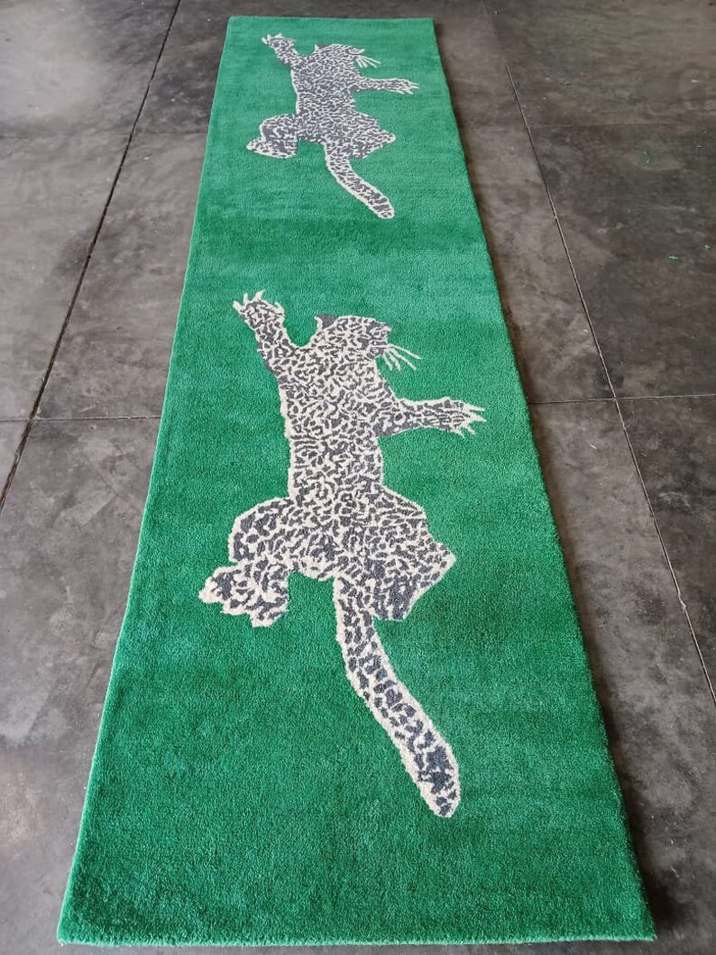 Leopard Area Rug, Animal Print Rug, Green Area Rug Carpet, Hand Tufted ...