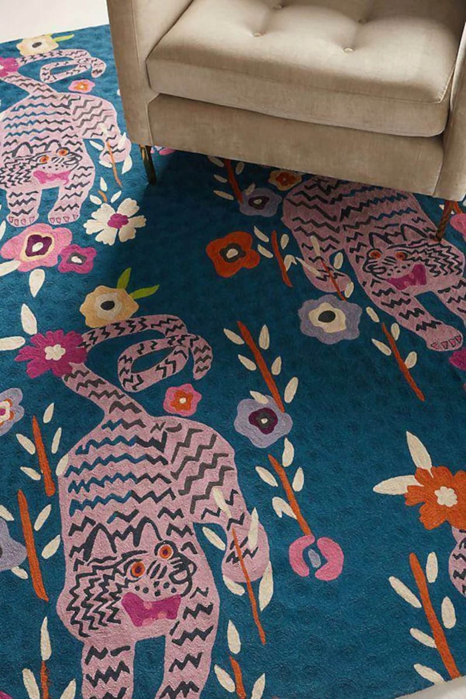 HAND TUFTED CARPET Lion Wool Carpets, Pink Purple Wool Carpets, Brown ...