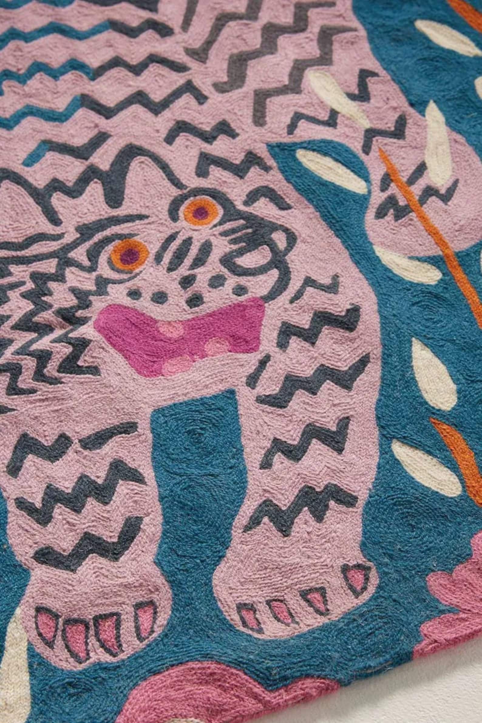 HAND TUFTED CARPET Lion Wool Carpets, Pink Purple Wool Carpets, Brown ...