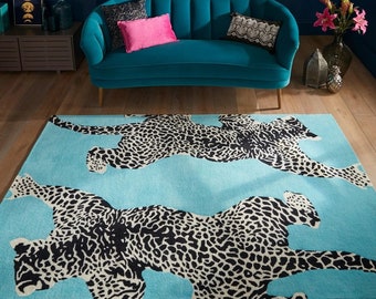 Leopard Area Rug, Animal Print Rug, Green Area Rug Carpet, Hand Tufted ...