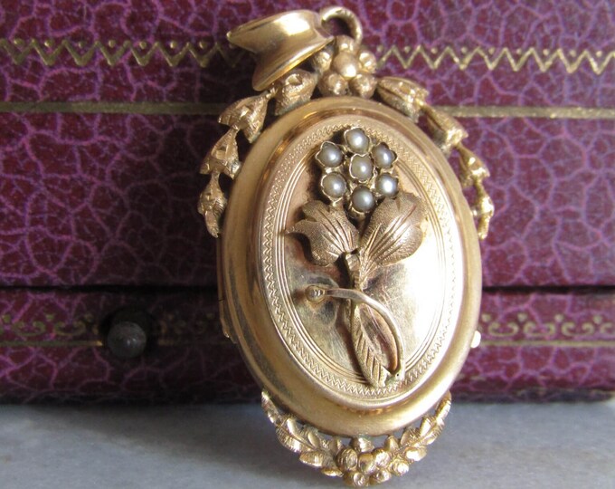 Antique 18k Gold French Forget Me Not Locket With Seed Pearls ...