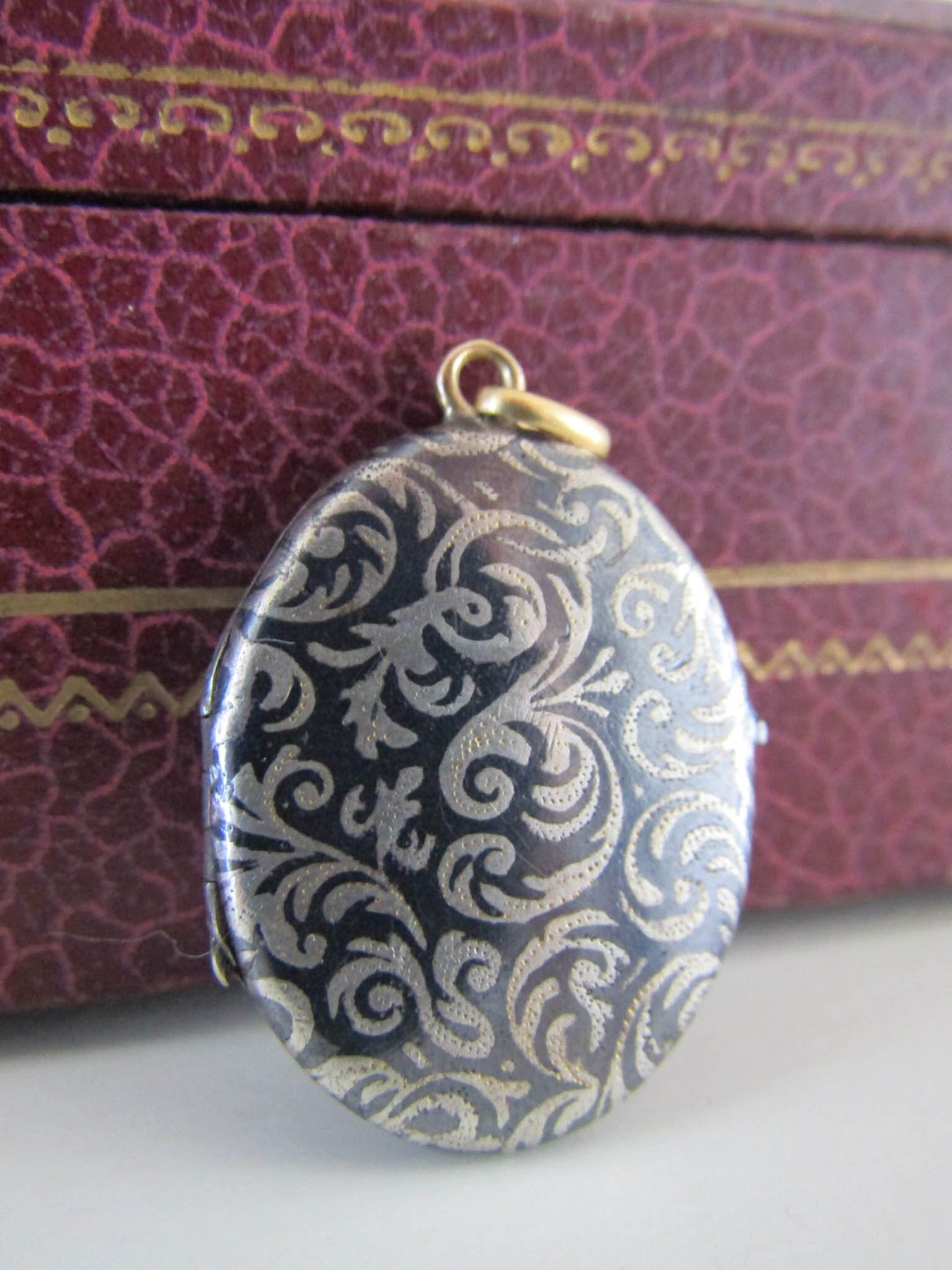 Victorian Silver Niello Locket With Vermeil Interior, Antique French ...