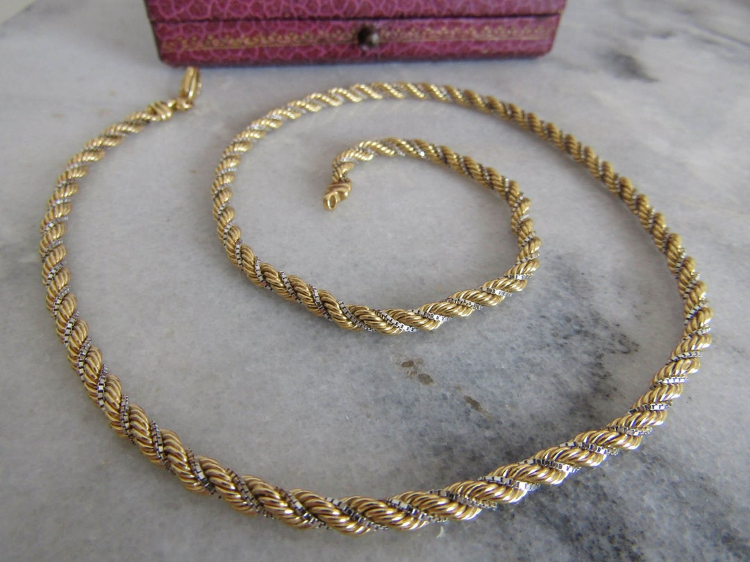 Vintage 18k Gold French Snake Rope Bi-color Gold Necklace - Etsy