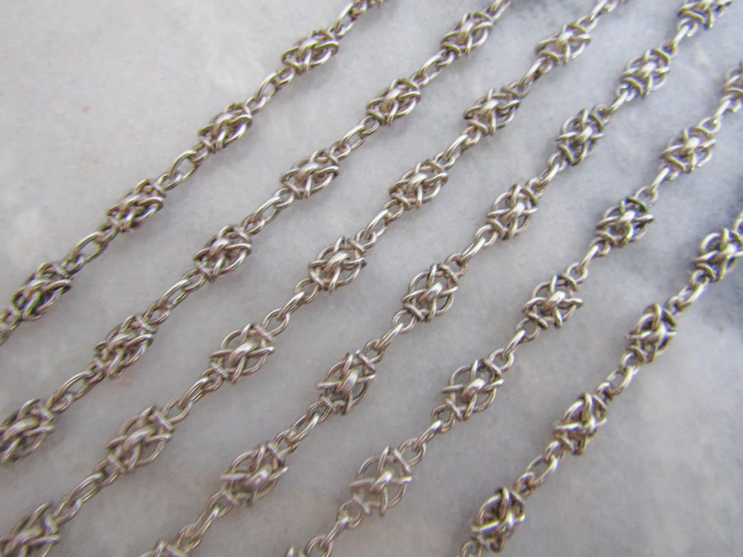 56" Antique Silver Victorian Fancy Chain, French Belle Epoque Long ...