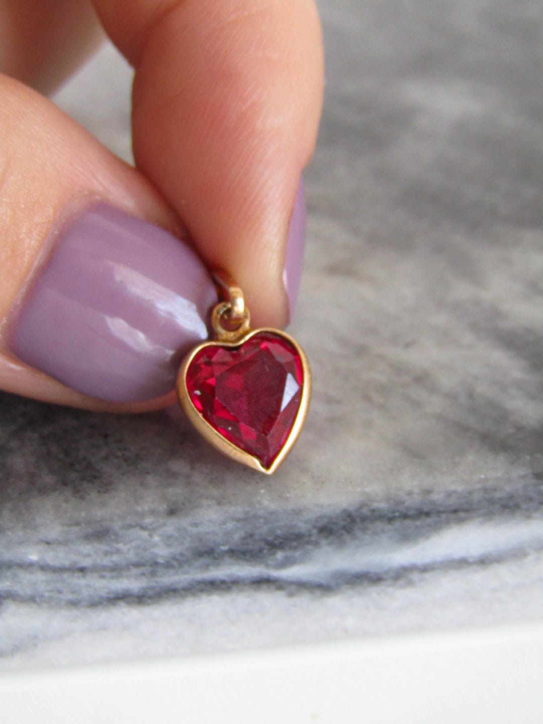 Vintage French Ruby Heart Charm in 18K Gold - Etsy
