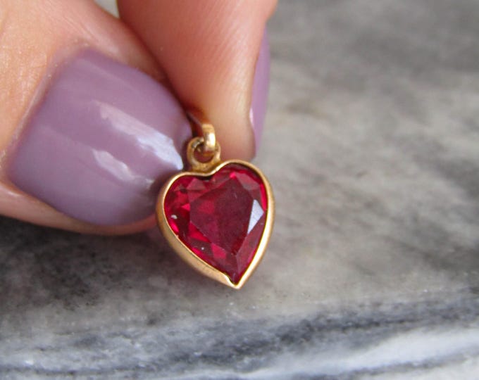 Vintage French Ruby Heart Charm in 18K Gold - Etsy