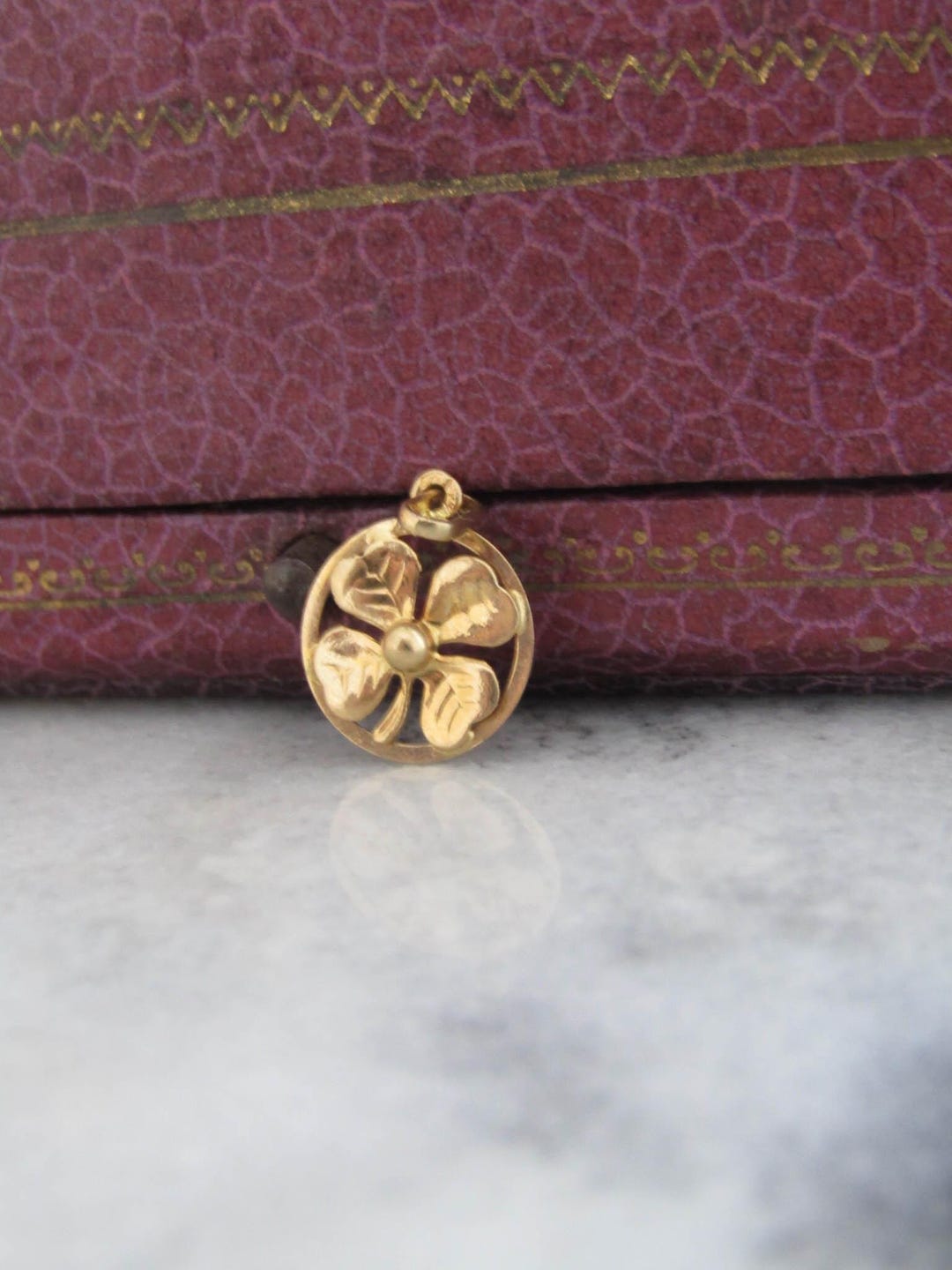 Antique Lucky Shamrock Pendant Charm, French Solid Gold Luck Charm C ...