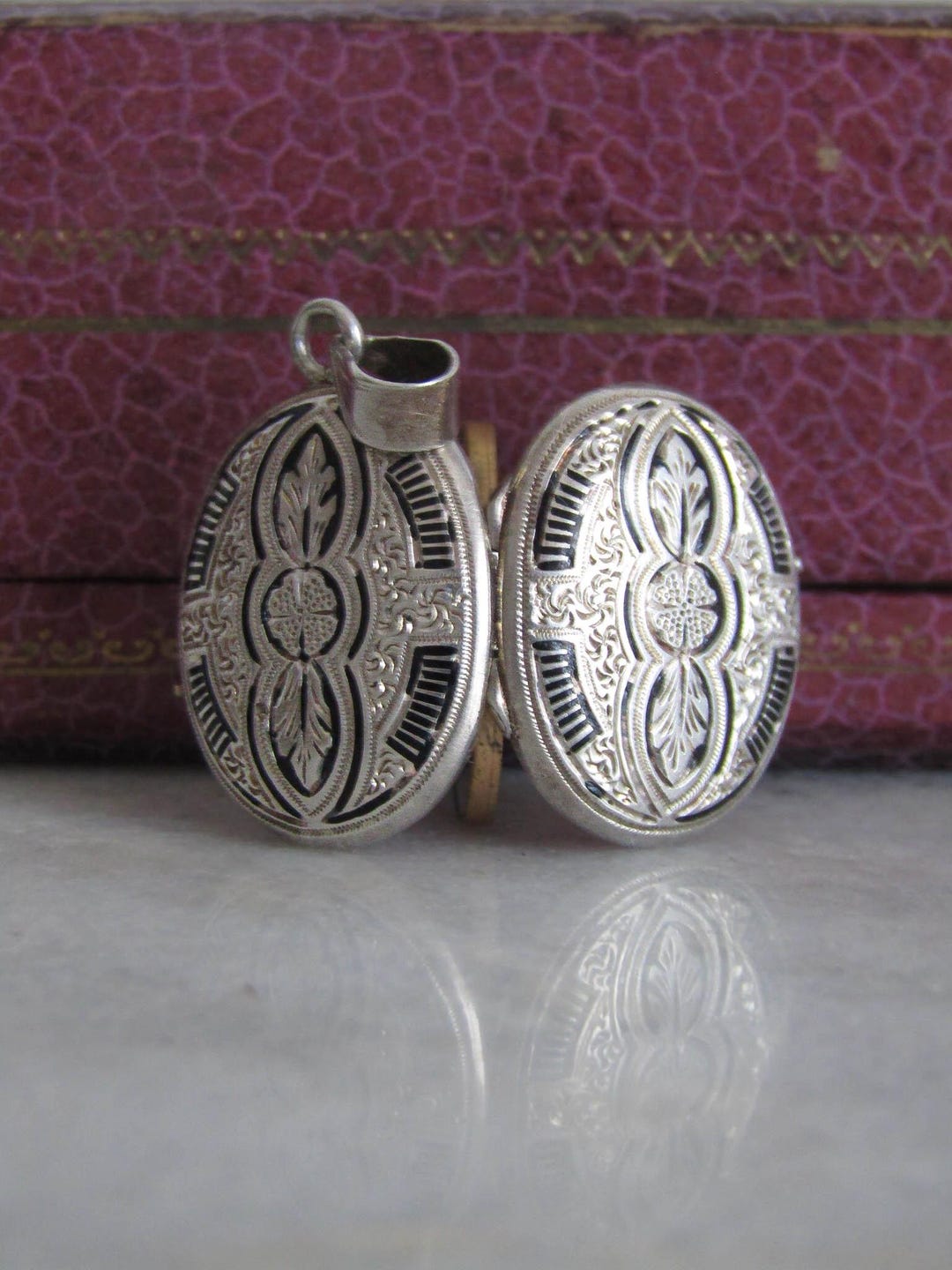 Antique Silver Enamel Victorian Locket With Hinged Glass Partition - Etsy