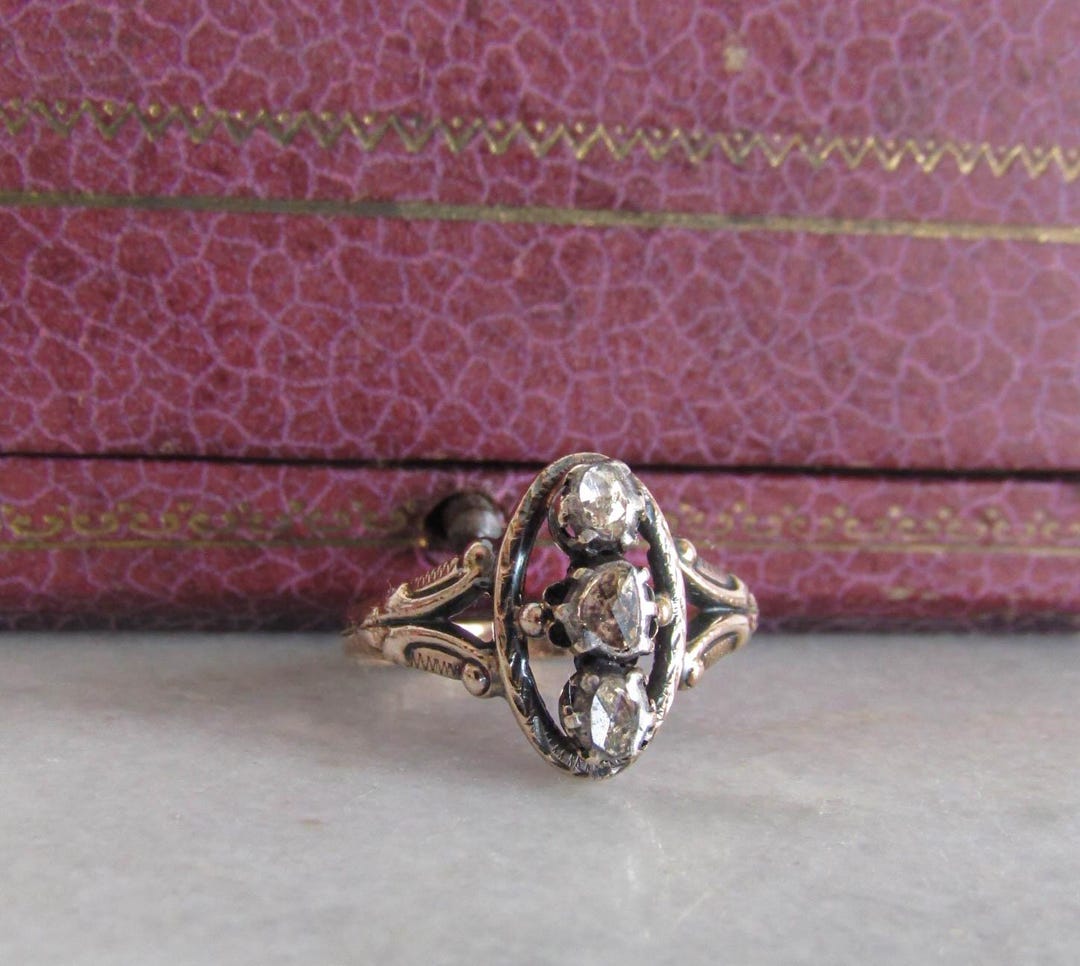 Antique Georgian Three Stone Rose Cut Diamond Ring C. 1830 - Etsy