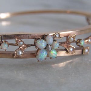 Antique 14K Solid Gold Opal, Pearl, and Diamond Bangle Bracelet C. 1900 - Etsy
