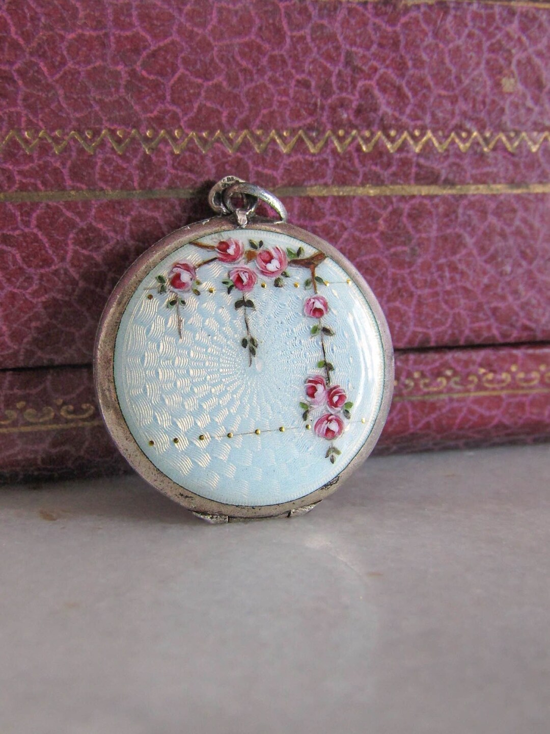 Antique Swiss Enamel Guilloche Locket With Hand Painted Roses - Etsy