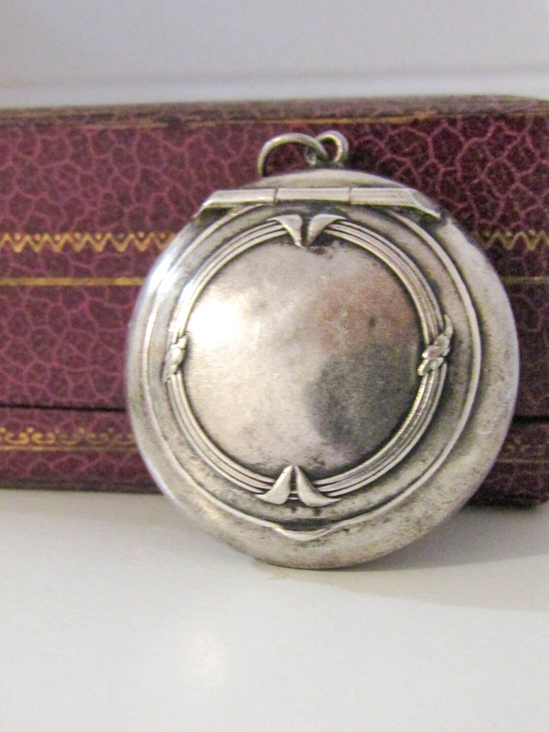 Antique French Silver Powder Box Pendant, Art Nouveau Pillbox Locket ...