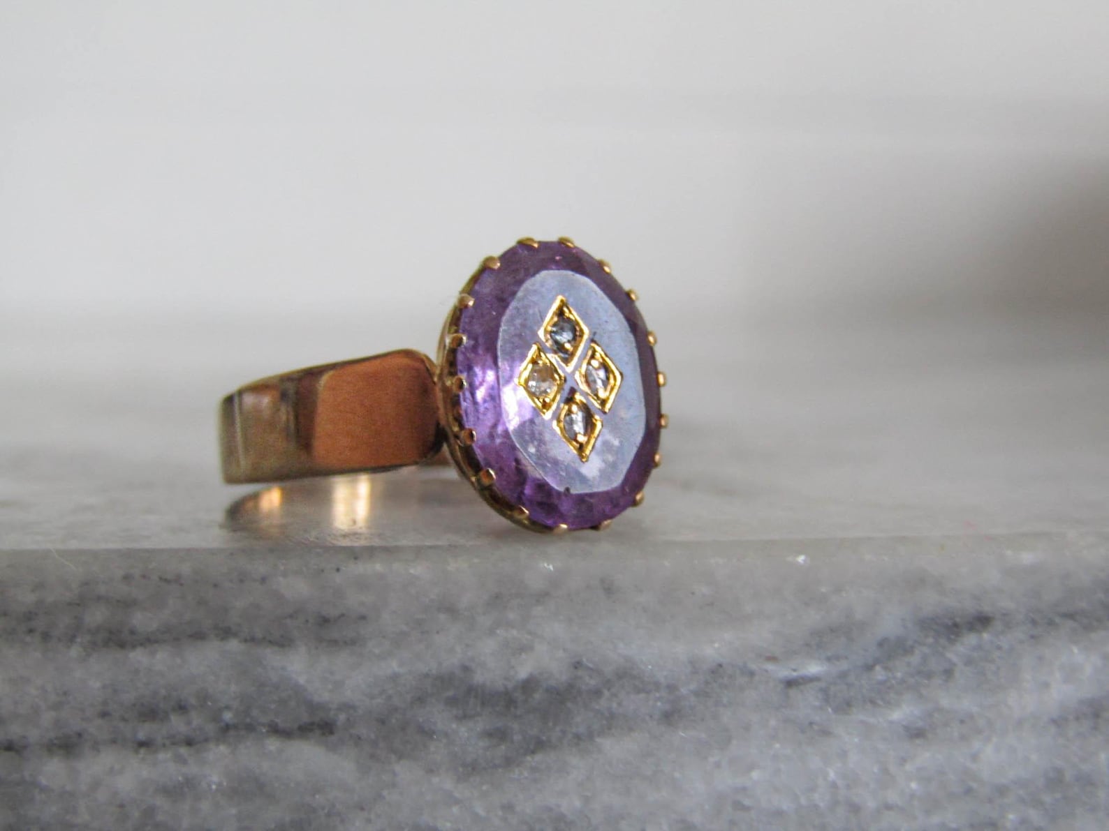 Antique Rose of Sharon 18K Gold, Amethyst, and Diamond Ring - Etsy