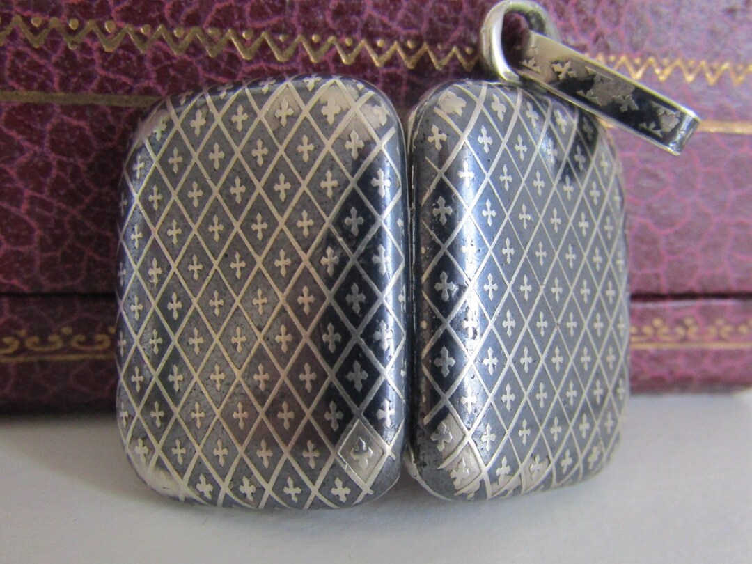 Victorian Niello Locket Fob, Antique Rectangular Silver Niello Photo ...