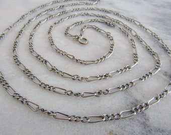 56" Antique Silver Victorian Fancy Chain, French Belle Epoque Long ...