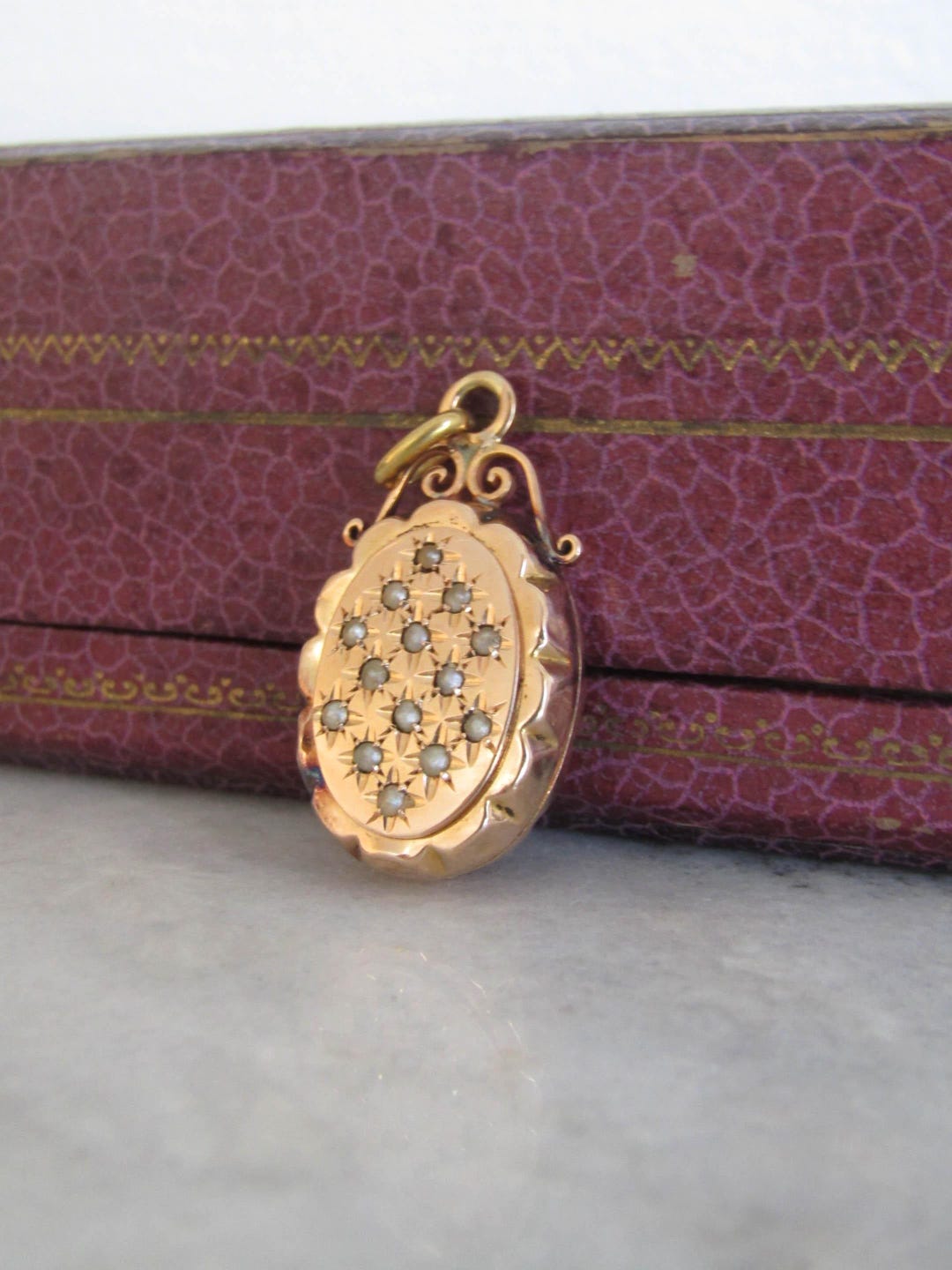 18K Solid Gold Victorian Pave Seed Pearl Locket, Antique French Locket ...