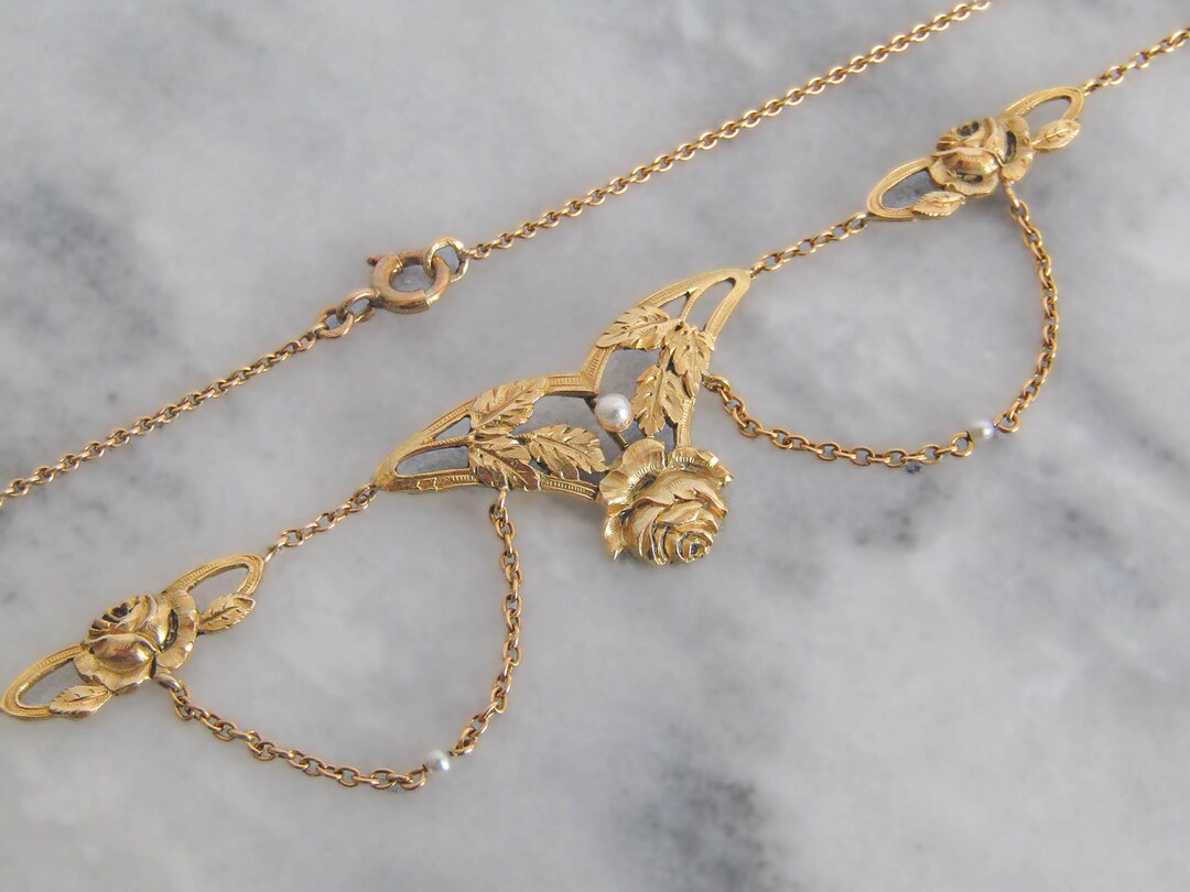 Art Nouveau 18K Solid Gold Drapery Necklace C. 1900 - Etsy