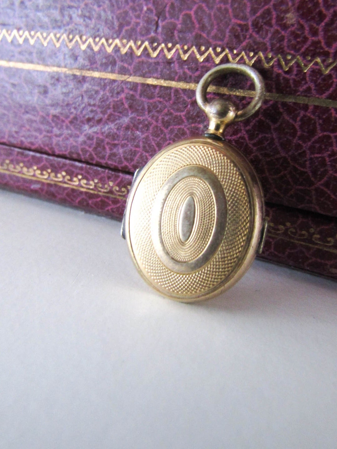 Antique Guilloche Gold Gilt Locket With Interior Glass Frames, Small ...