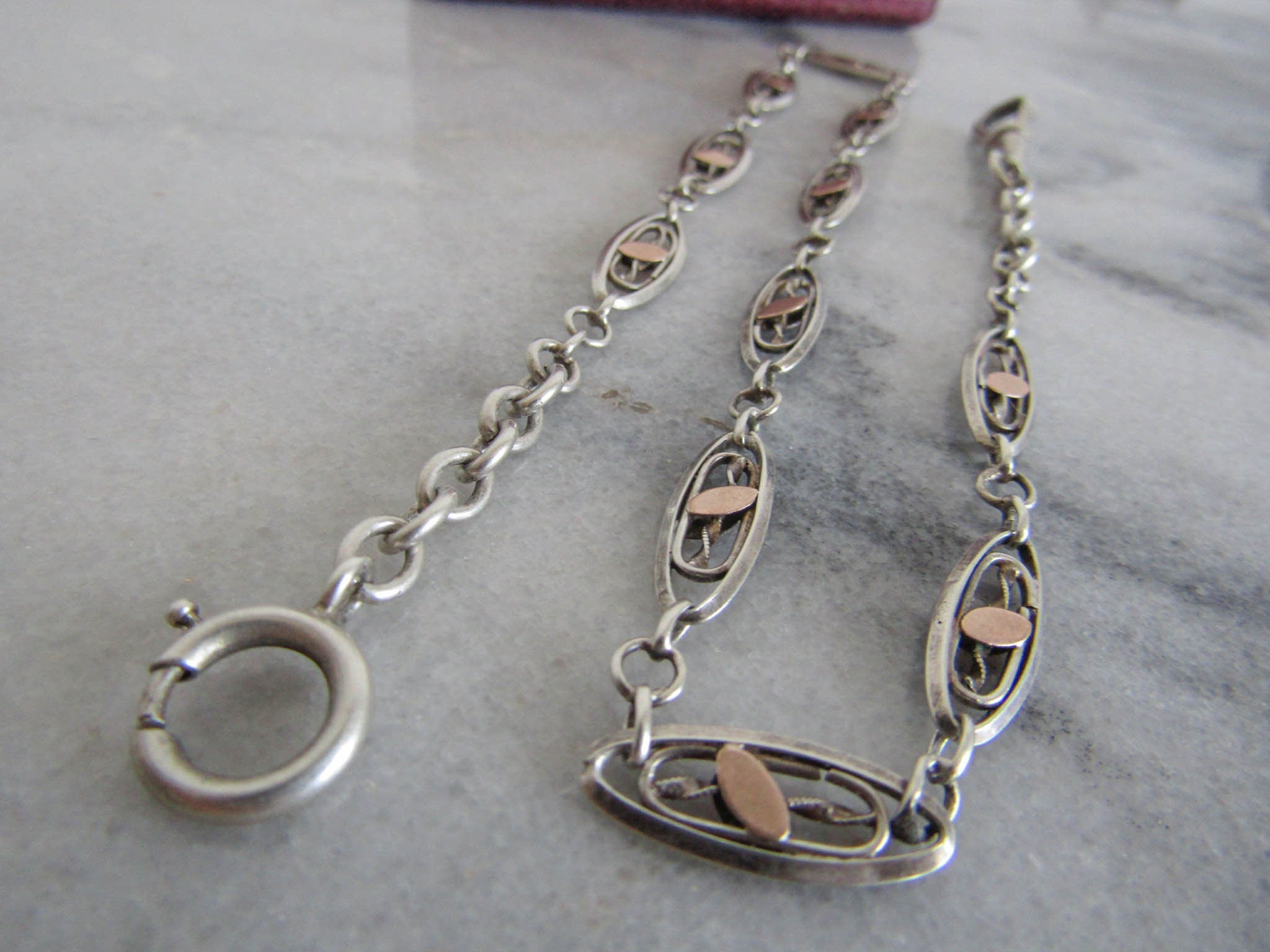 15" Antique French Silver Watch Chain With Rose Gold Fill - Etsy