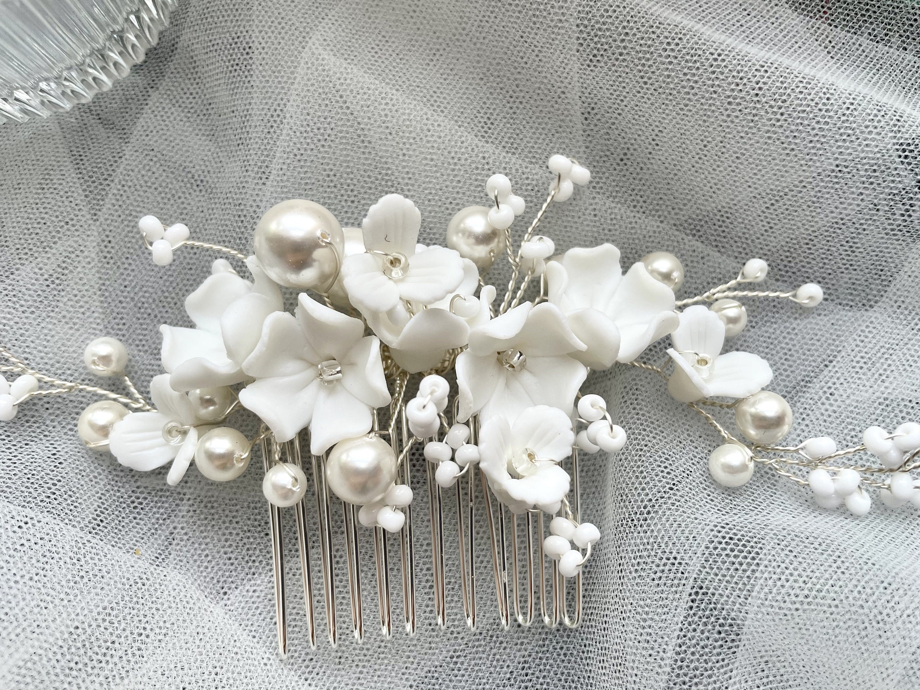 Delicate Ceramic Flower Bridal Hair Comb, Wedding Accessories, Vintage ...