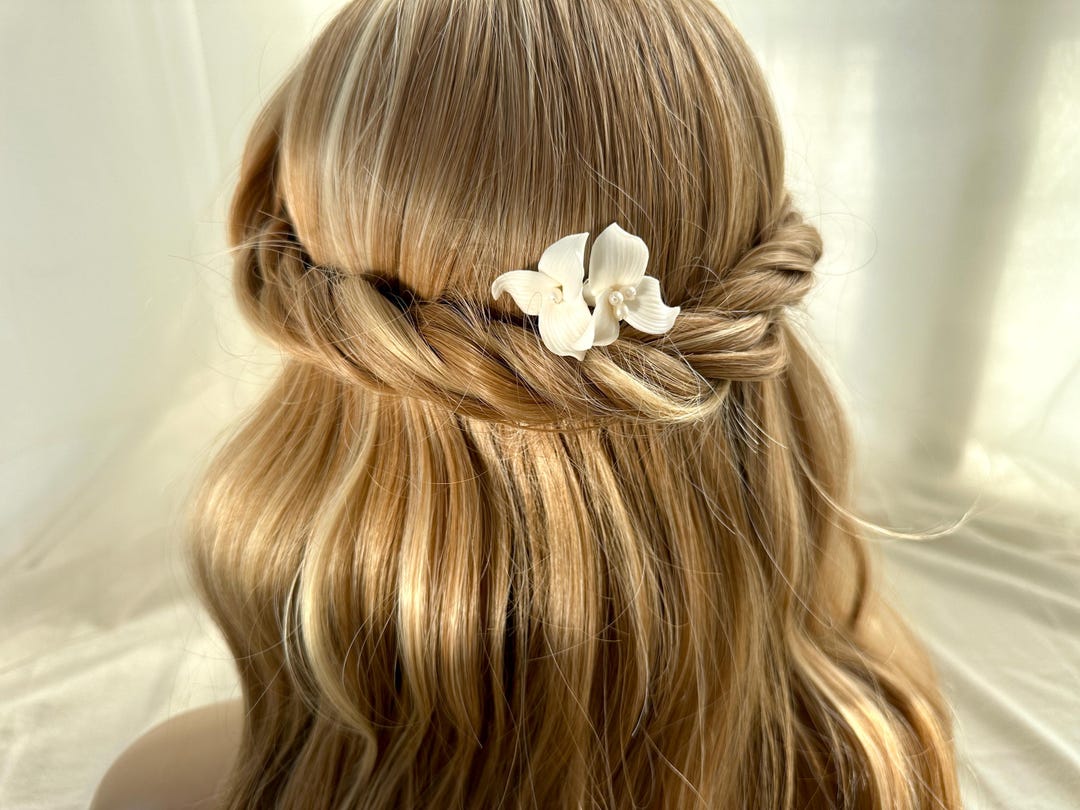 Floral Wedding Comb,ceramic Flowers Bridal Hair Comb,handmade Braided ...