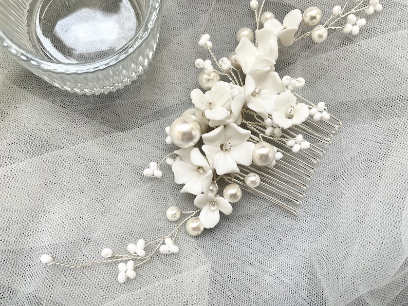 Delicate Ceramic Flower Bridal Hair Comb, Wedding Accessories, Vintage ...