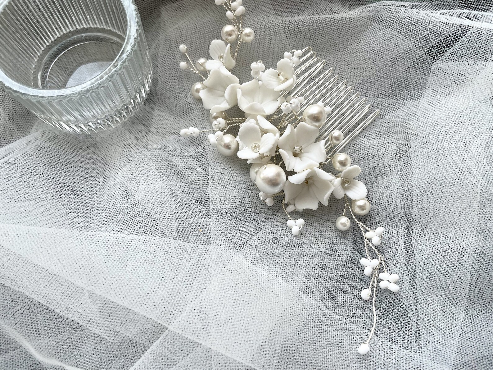 Delicate Ceramic Flower Bridal Hair Comb, Wedding Accessories, Vintage ...