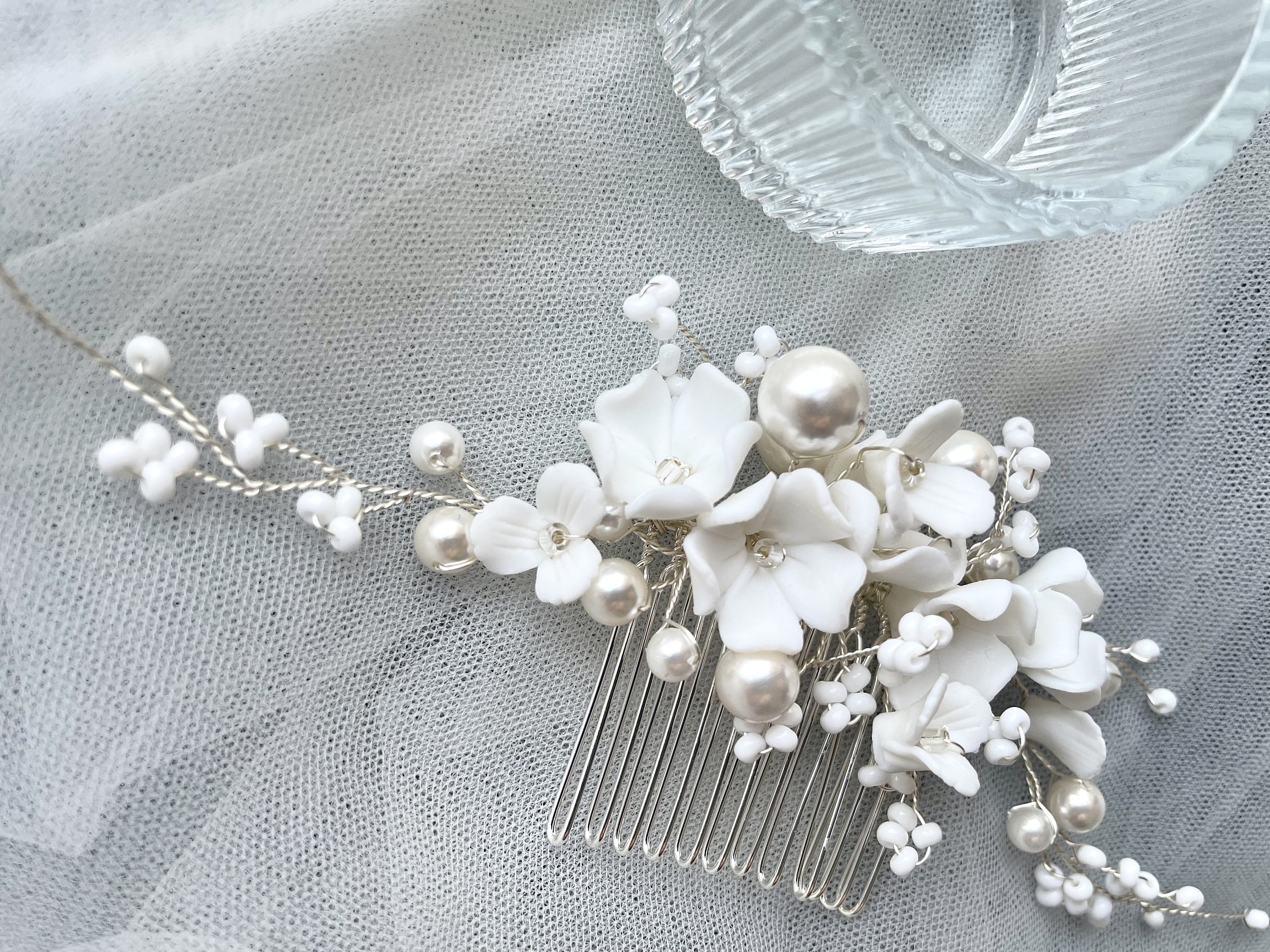 Delicate Ceramic Flower Bridal Hair Comb, Wedding Accessories, Vintage ...