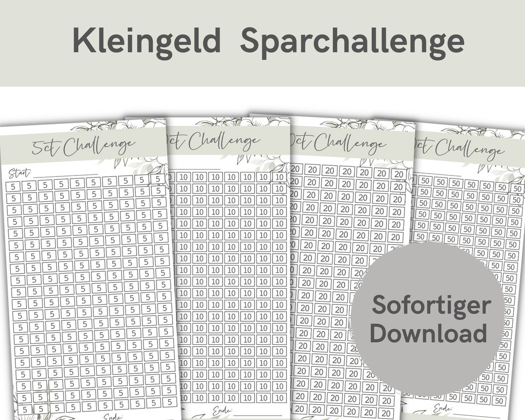 Kleingeld Sparchallenges Mediterran| 5+10+20+50 Cent Challenges zum ...