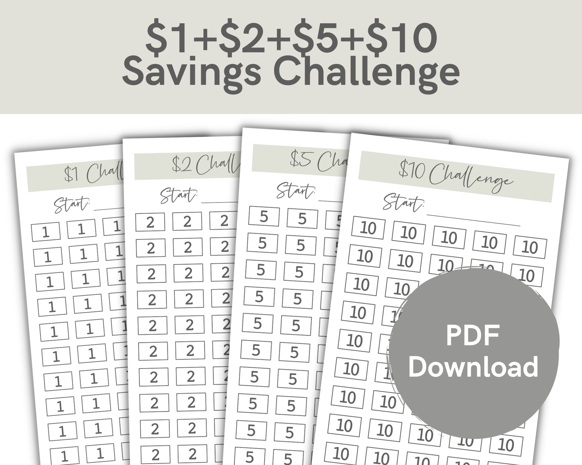 1 2 5 10 20 50 100 Dollar Savings Challenge - Etsy