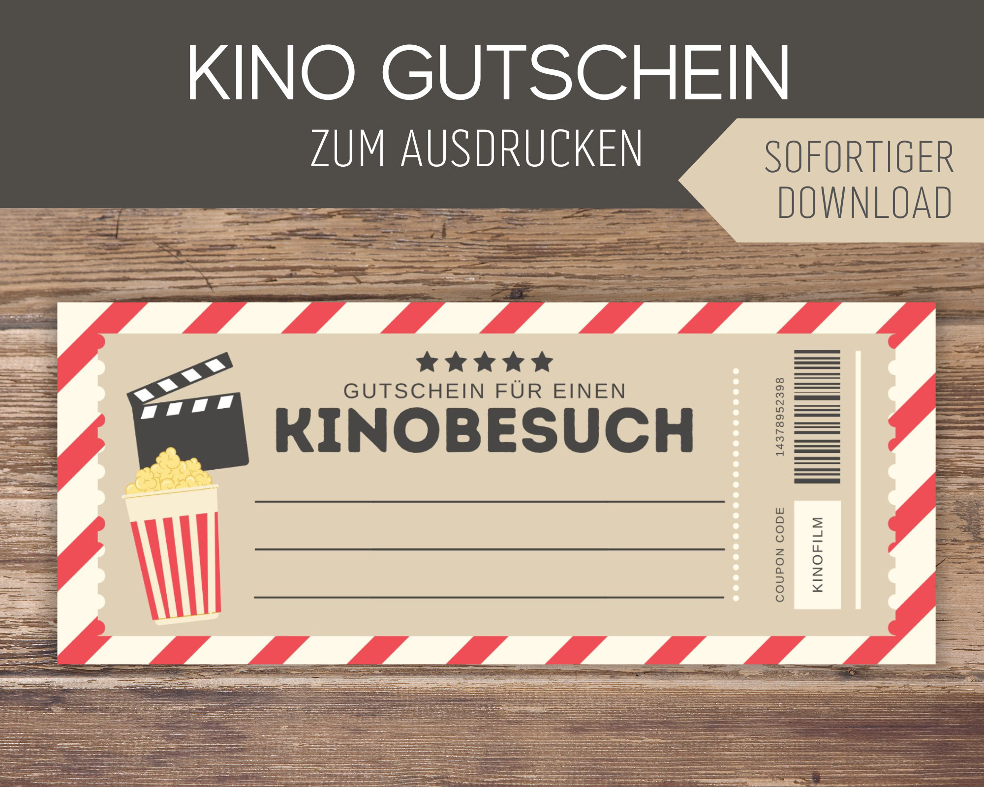 Kino Gutschein Vintage Design| Vorlage editierbar | Gutscheinvorlage ...