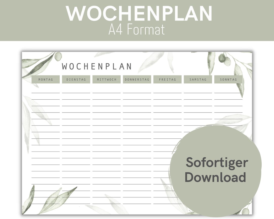 Weekly Plan With Olive Watercolor to Print Out or Digitally for ...