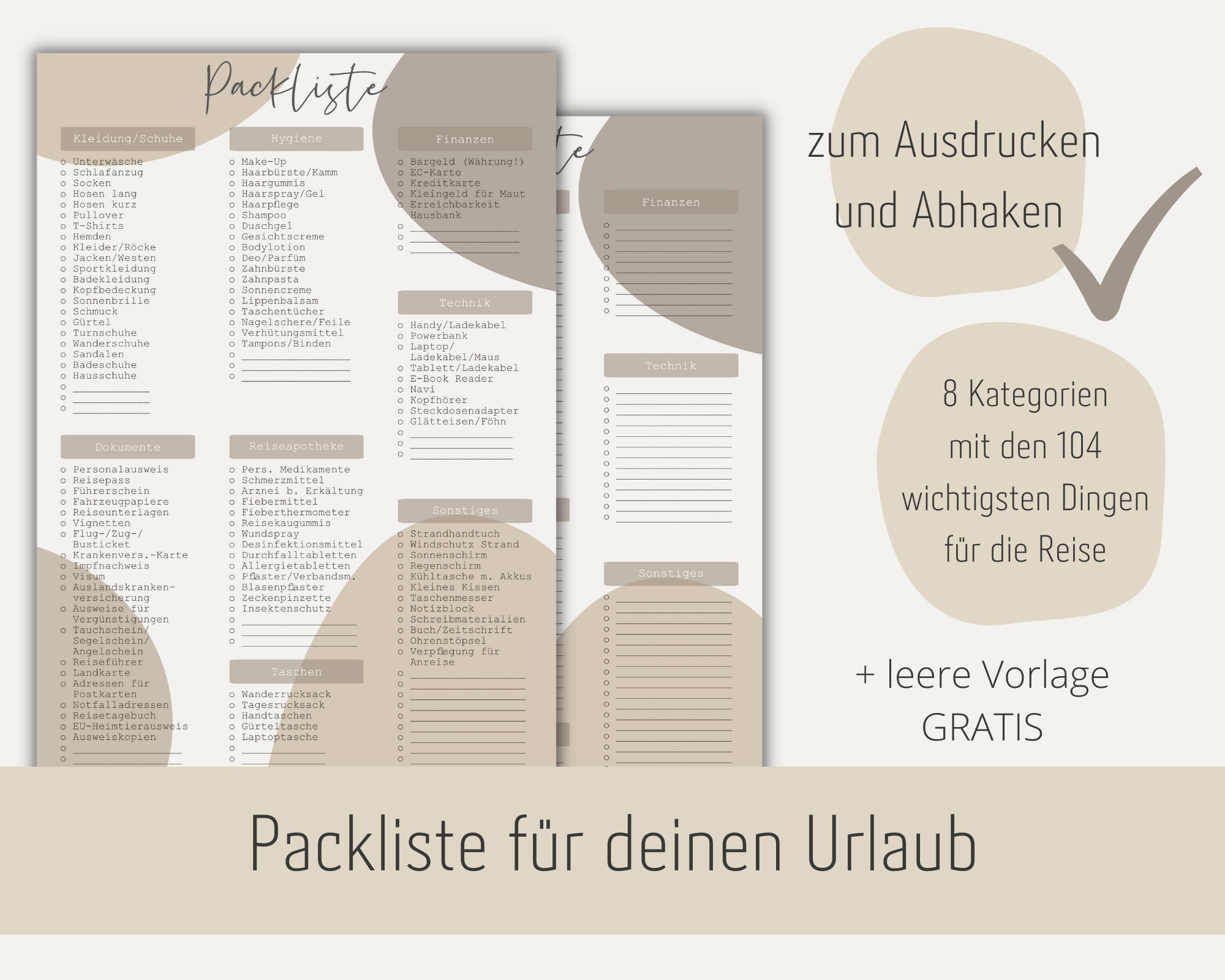 Packliste zum Ausdrucken Checkliste zum Abhaken/Ausfüllen A4 Format ...