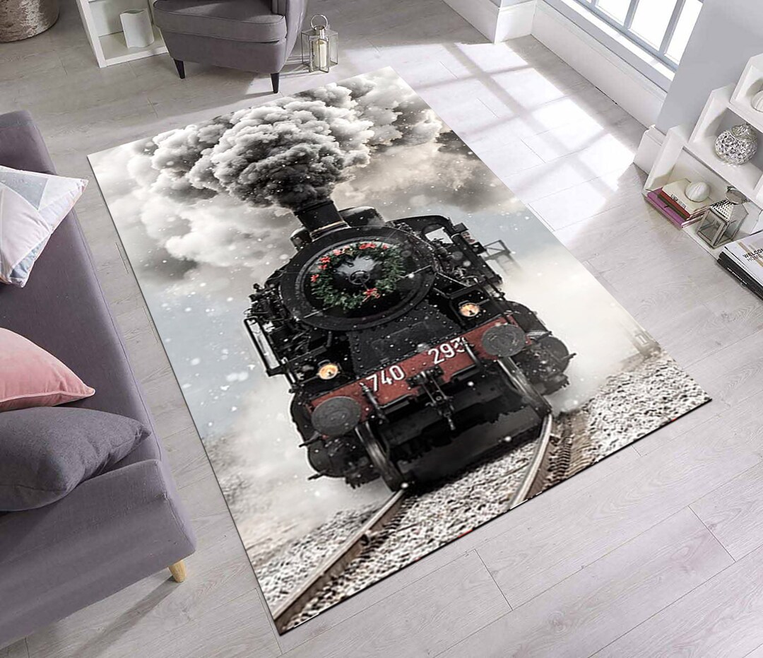 Vintage Train Area Rug,train Rug,3d Field Train, Smoke Pattern,floor ...