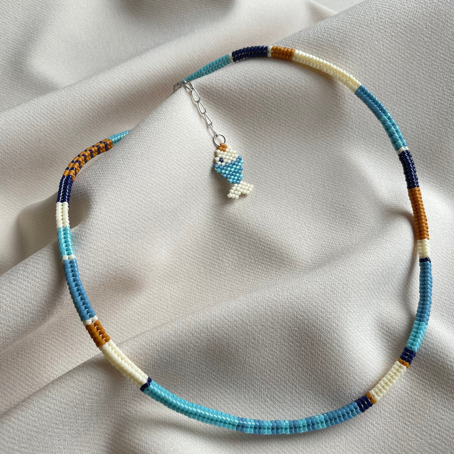Handwoven Miyuki Beaded Necklace, Fish Detailed Necklace, Beaded ...