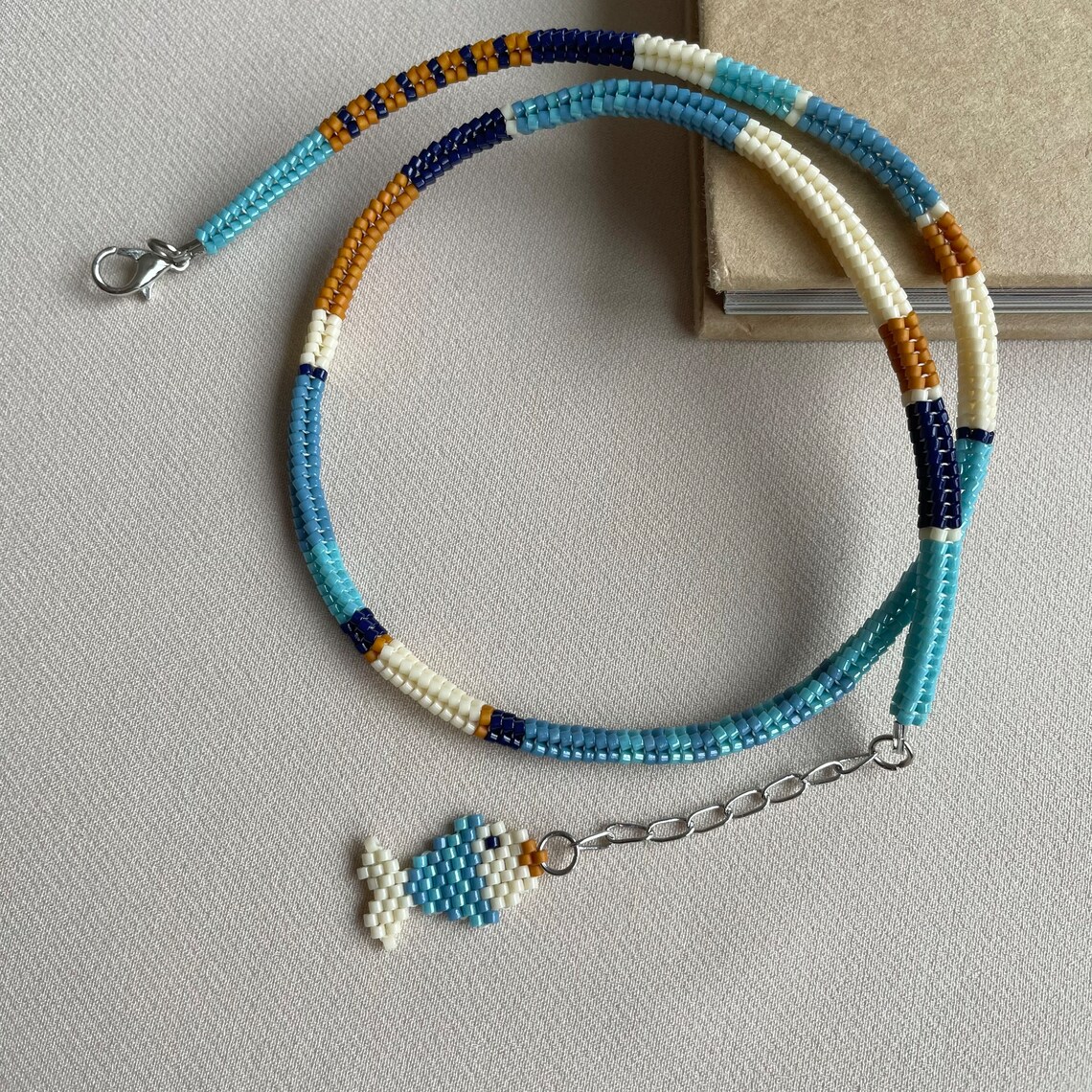 Handwoven Miyuki Beaded Necklace, Fish Detailed Necklace, Beaded ...