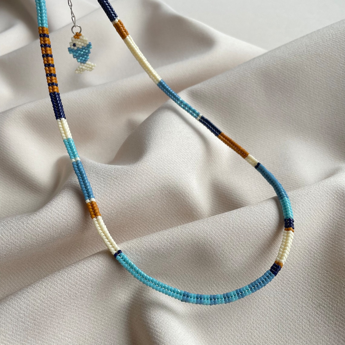 Handwoven Miyuki Beaded Necklace, Fish Detailed Necklace, Beaded ...