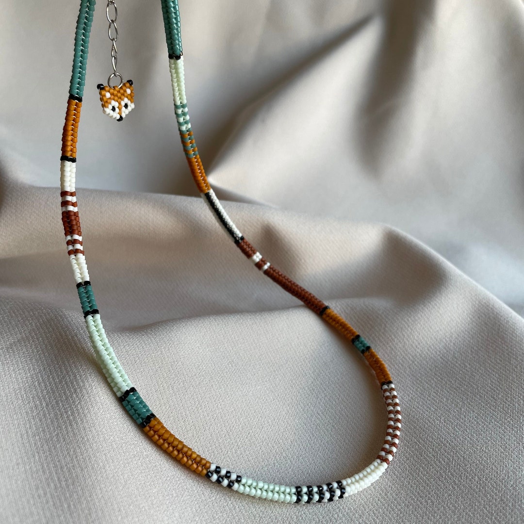 Handmade Miyuki Beaded Necklace, Fox Detailed Miyuki Necklace - Etsy