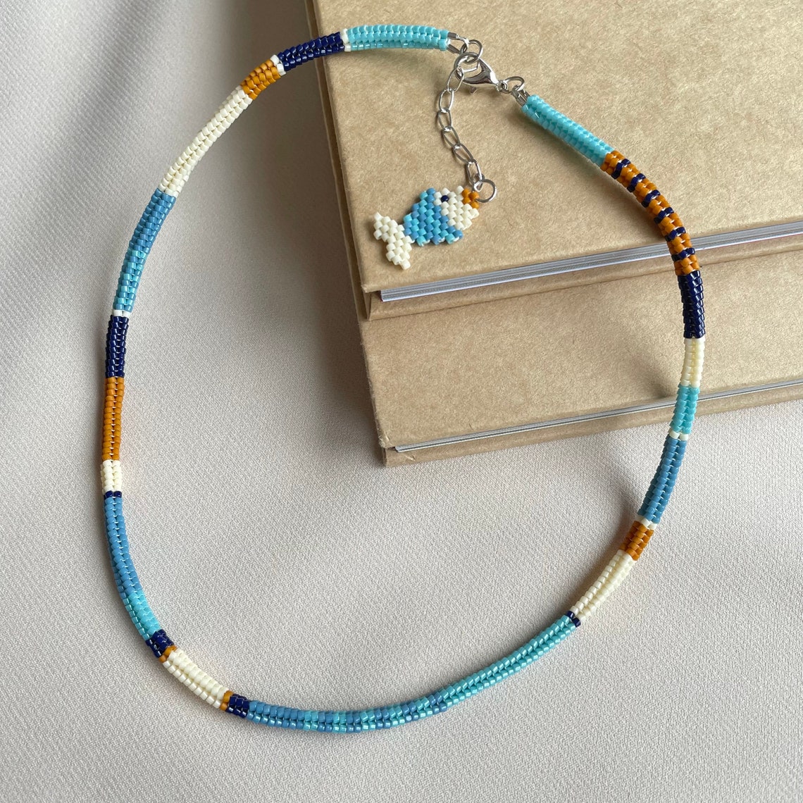 Handwoven Miyuki Beaded Necklace, Fish Detailed Necklace, Beaded ...
