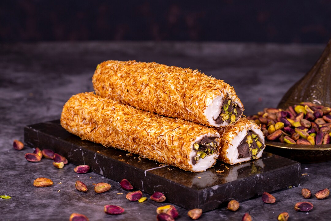Kadaif With Pistachio Nutella Delight, Turkish Delight, Turkish Dessert ...