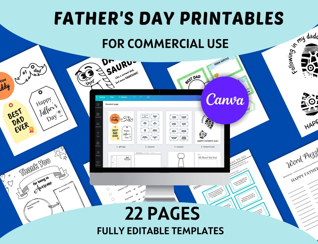 Father’s Day Gift Printable Template Bundle, Commercial Use, Editable ...