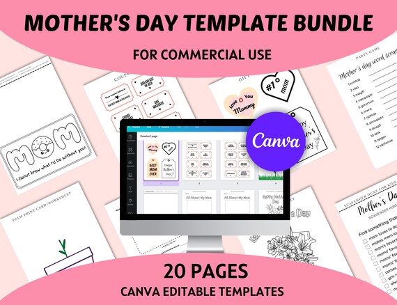 Mother's Day Printable Template Bundle Editable Canva | Etsy